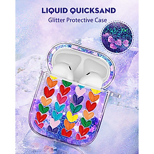 Kokaaee for Airpod Case 2nd & 1st Generation Cover Kawaii Funda Cute Aesthetic Girl Women Protector Liquid Glitter Bling Sparkly Heart Design Estuche Keychain Y2K Girly for Apple Air Pod 1/2 Gen