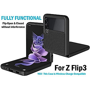 Case with Clip for Galaxy Z Flip 3 5G, Nakedcellphone [Grid Texture] Slim Hard Shell Cover and [Rotating/Ratchet] Belt Hip Holster Holder Combo for Samsung Z Flip3 Phone (SM-F711, 2021) - Black
