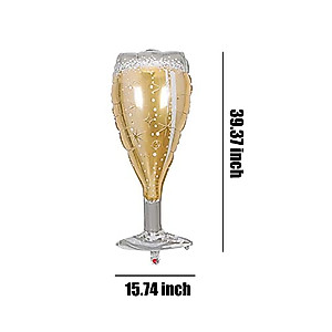 HORUIUS Champagne Bottle Balloons Champagne Glass Balloon Mylar Foil Balloons Birthday Engagement Bachelorette Party Bridal Shower Wedding Celebration Anniversary Decorations 4PCS