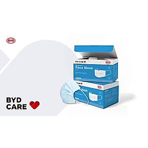 BYD CARE Single Use Disposable 3-Ply Face Mask, Daily protection for men and women for Home, Office, School, Restaurants, Gyms, Outdoor and Indoor, Box of 50 PCs