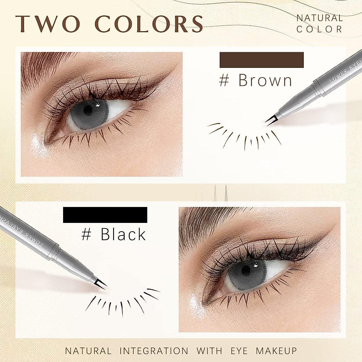 NewBang Double Tip Lower Eyelash Pencil Waterproof Anti-Smudge Dual Pronged Bottom Eyelashes Pen Super Slim Eye Liner Liquid Eyeliner Natural 3D Under Lashes for Eye Makeup (Black+Brown 2Pcs)