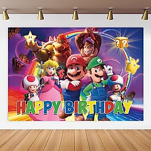 Anime Bros Happy Birthdayy Theme Photography Backdrops,Cake Table Decorations,Kids Birthday Party Banner Decor Supplies,70.8x43.3inch