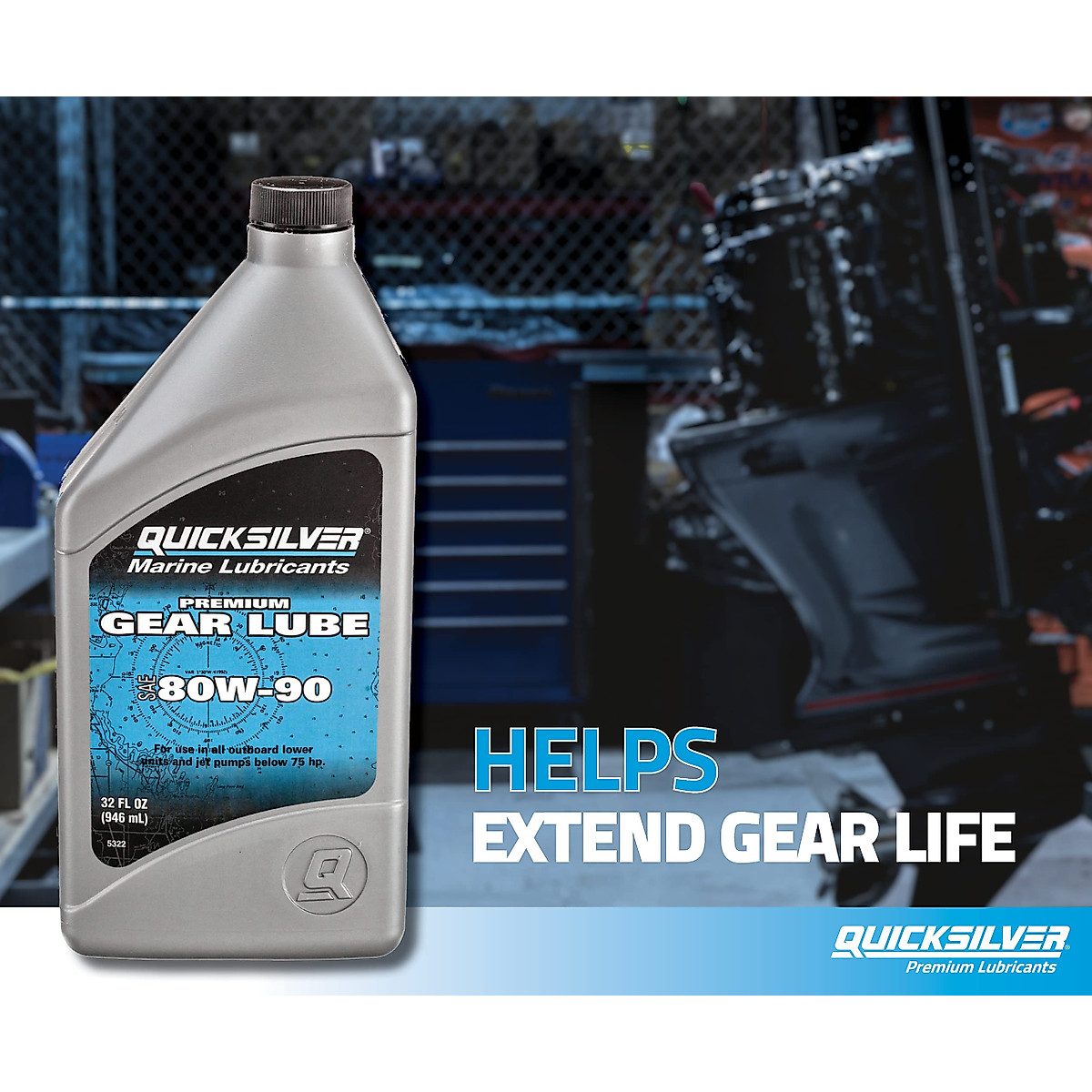 Quicksilver by Mercury Marine 80W-90 Premium Gear Lube, Marine Engine, 32 oz.