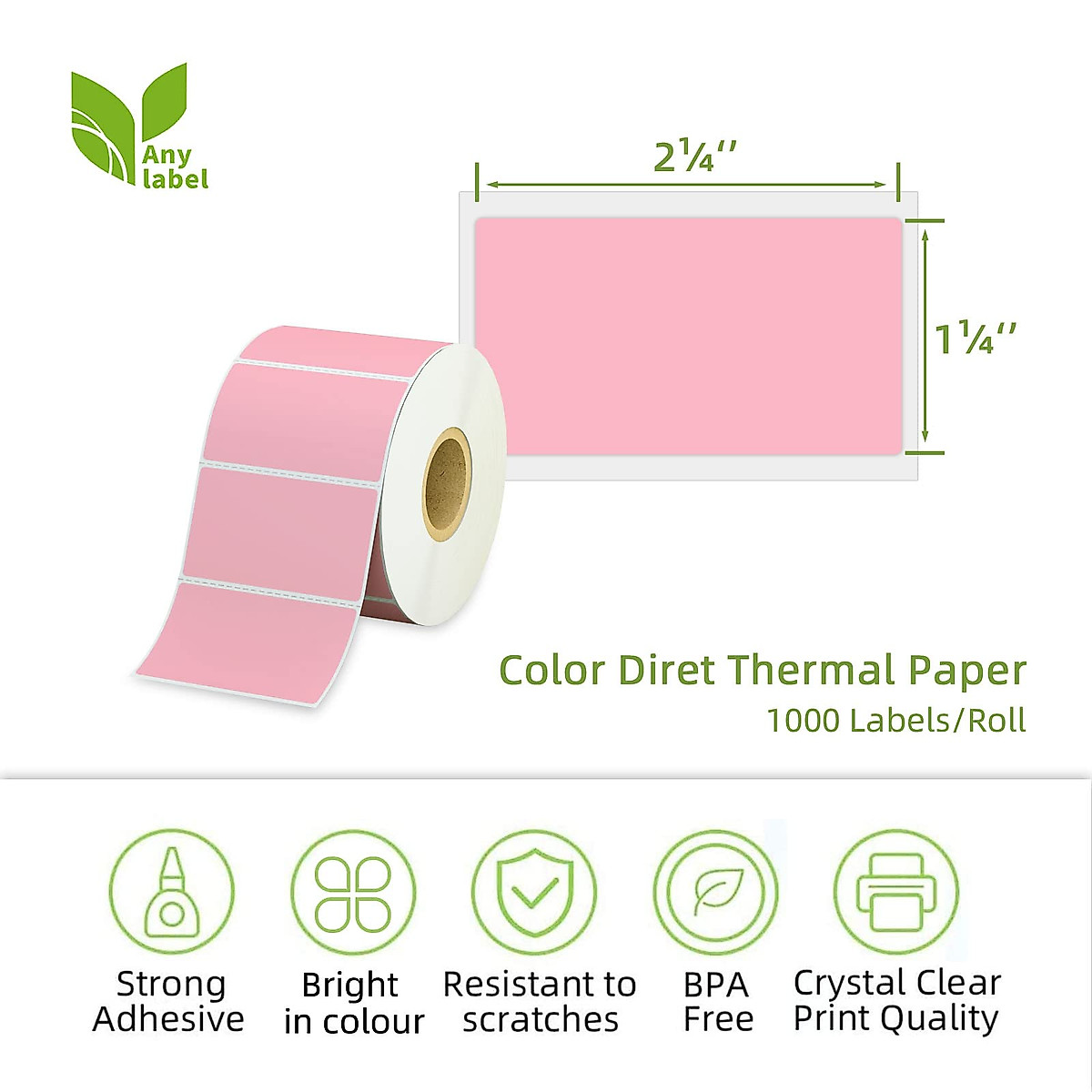 Anylabel 2.25" x 1.25" Pink Direct Thermal Labels, Replacement for Self-Adhesive Address Shipping Barcode Thermal Stickers, Compatible with Rollo & Zebra Thermal Label Printer(1 Roll, 1000 Labels)