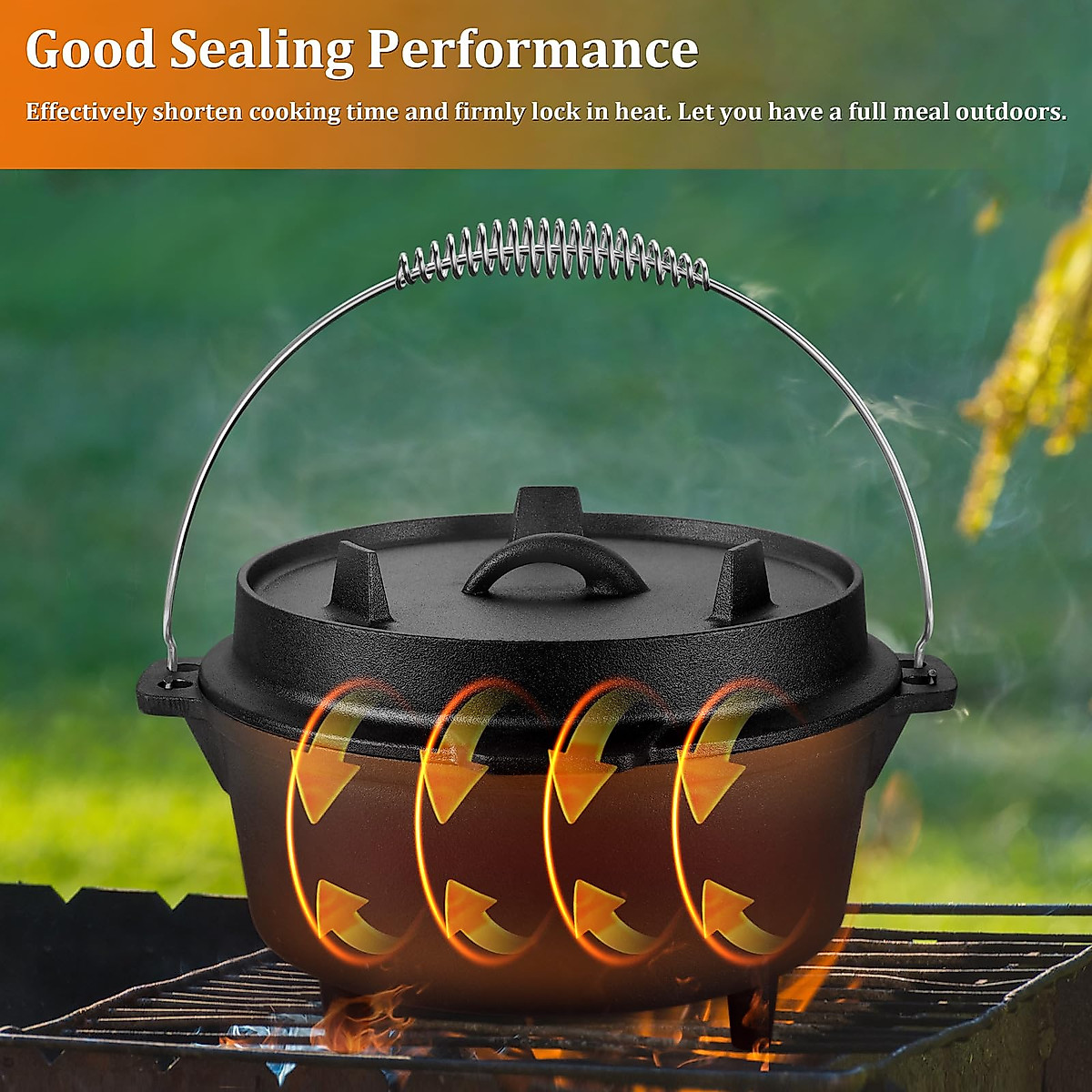 5QT Dutch Oven Camping, Leonyo 2 in 1 Camping Dutch Oven, Cast Iron Dutch Oven for Outdoor Camping, Heavy Duty & Pre-Seasoned Deep Pot for Sourdough Bread Baking, Campfire Cooking