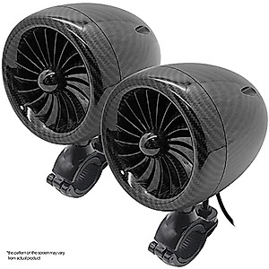 GoHawk TJ4-W Carbon Black Waterproof Amplifier 4" Full Range Bluetooth Motorcycle Stereo Speakers 1 to 1.25 in. Handlebar Mount Audio Amp System Harley Touring Cruiser ATV 4-Wheeler, USB AUX FM Radio
