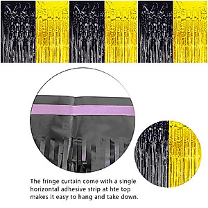 Black and Gold Fringe Fringe Backdrop, 2025 Graduation Tinsel Backdrop Gold Black Booth Streamers for New Year Birthday Wedding Disco Party Decorations (3 Pack)