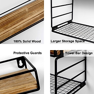 Oxendon Wall Mounted Bathroom Shelves Over Toilet, Farmhouse Wall Floating Shelf with Guardrail, Bathroom Decor for Bedroom Living Room Kitchen, Rustic Brown (16.2 Inch Set of 3)