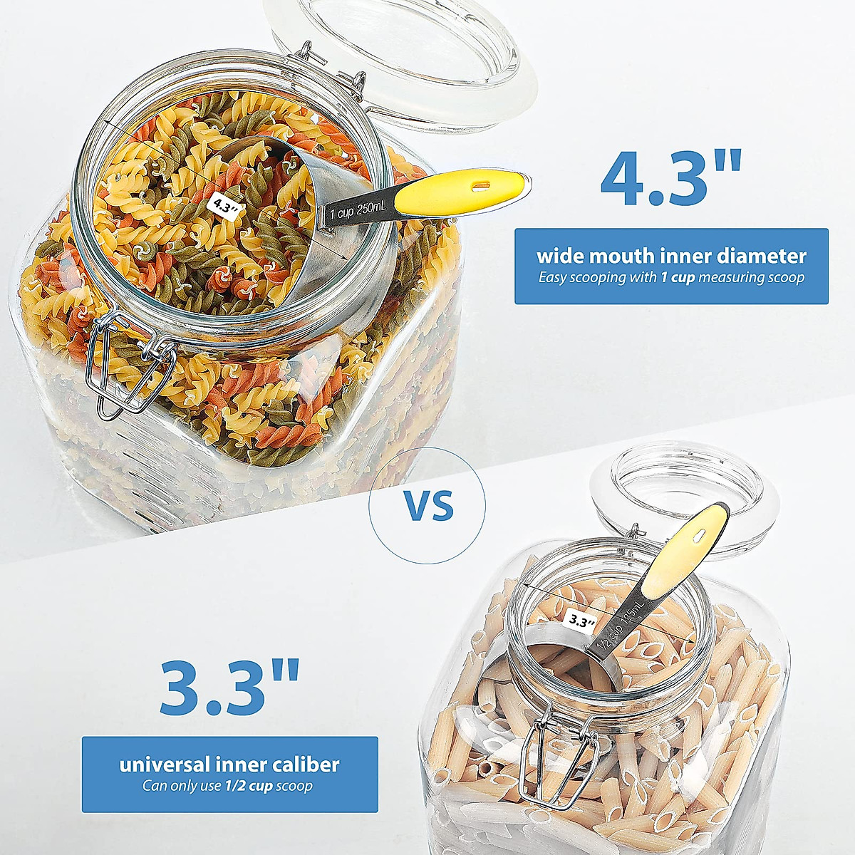 2 Pack 1 Gallon Square Super Wide-Mouth Glass Jars with Airtight Lids - Glass Storage Jars with 2 Measurement Mark - Canning Jars with Large Capacity, Sturdy For Canning, Overnight Oats, 4200 ML