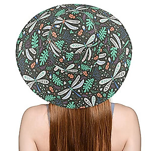 Kigai Acorns and Dragonflies Sun Hat Wide Brim Floppy Beach Hats for Women UV Protection Hat with Chain Strap for Outdoor Summer Camping Hiking