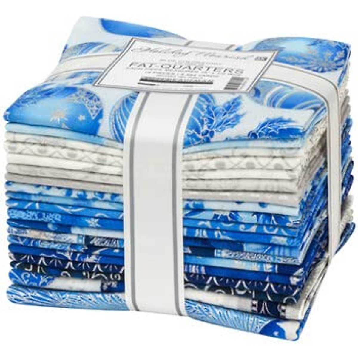 Fields Fat Quarter Bundle Holiday Flourish Blue Colorstory Christmas Winter Blue White Silver Metallic Robert Kaufman Quilter's Cotton 19 Fat Quarters (FQ-1880-19), Multicolor
