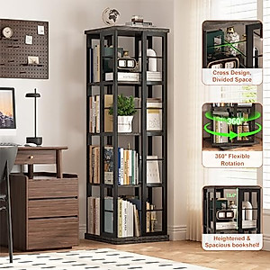 Besiost Bookshelf, Rotating Bookshelf Corner Bookcase, 360 Wood Spinning Narrow Bookshelf, 4 Tier Floor Standing Bookcase Shelf Revolving Organizer Storage Rack for Small Space, Study Room, Black Oak