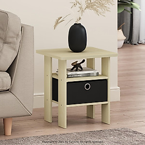 Furinno Andrey End Table / Side Table / Night Stand / Bedside Table with Bin Drawer, Steam Beech/Black