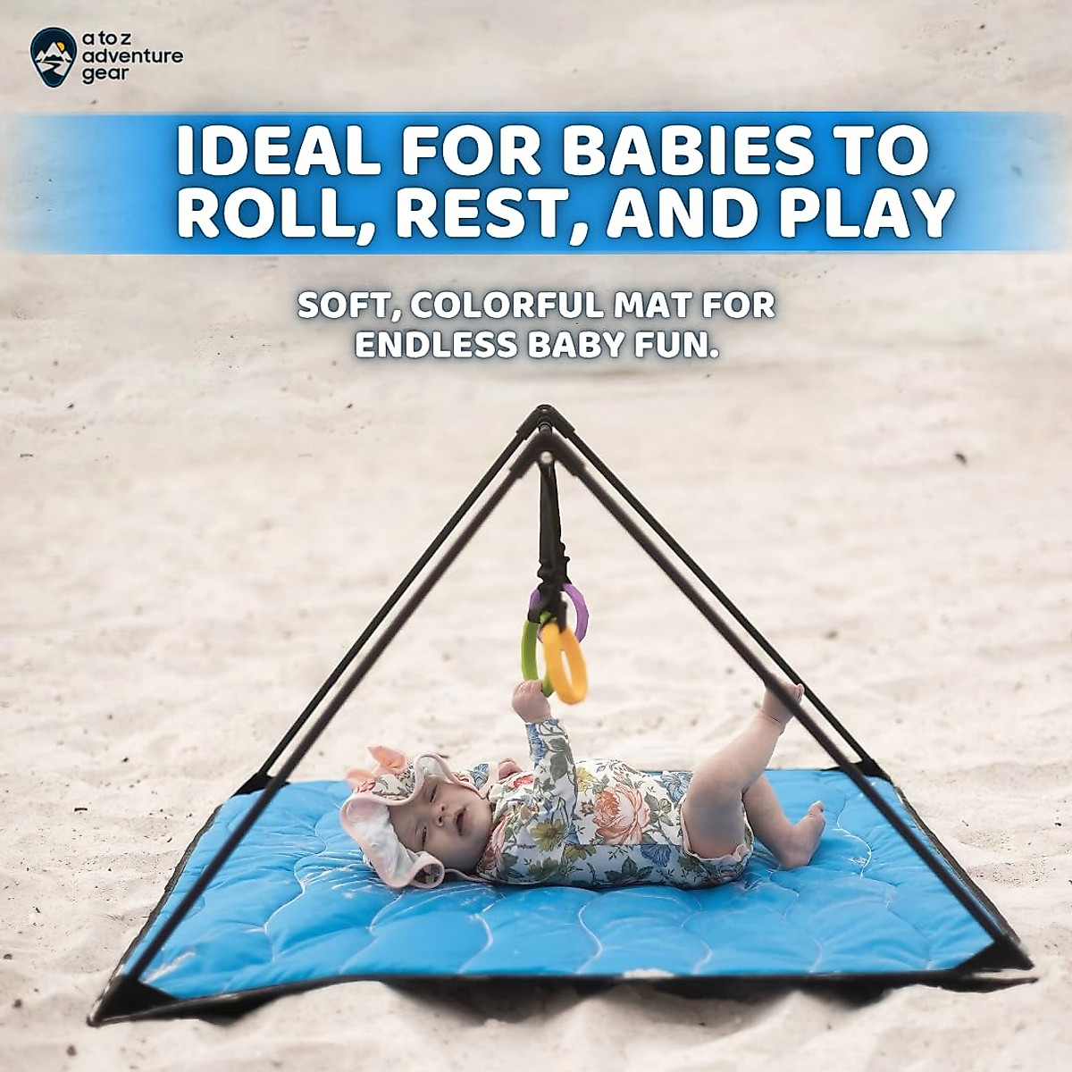 Portable Baby Play Mat for Travel and Outdoor Adventures, Easily Packs Into Stuff Sack, Packable Activity Gym and Tummy Time Mat, Lay and Play Adventure Mat