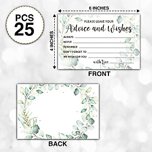 Levitatinyear Greenery Advice and Wishes Cards, 25 Pcs Eucalyptus Double Sided Advice Cards for The Bride and Groom, Mr and Mrs, Bride Shower, Wedding Reception, Engagement Party(02)
