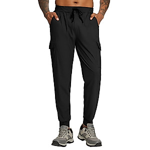 BALEAF Men's Lightweight Joggers Quick Dry Cargo Pants UPF 50+ Stretch Jogger Pants Hiking Outdoor Running Track Workout Black L