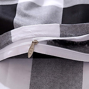 Farmhouse Buffalo Checked Bedding Set Black Gray White Plaid Comforter Cover Twin,Soft Lightweight Grid Bedspreads, 1 Lattice Duvet Cover , 1 Pillow Sham Modern Geometric Decor Grey Quilt,Zipper