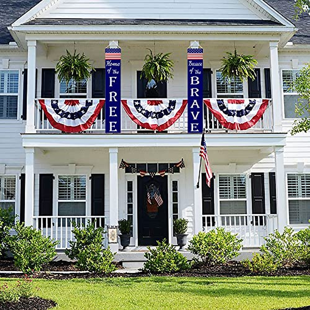 4th of July Patriotic Decorations Porch Sign Banners, Home of the Free Because of the Brave Hanging Flag Decor with Stars and Stripes for Memorial Independence Veterans Day Yard Indoor Outdoor