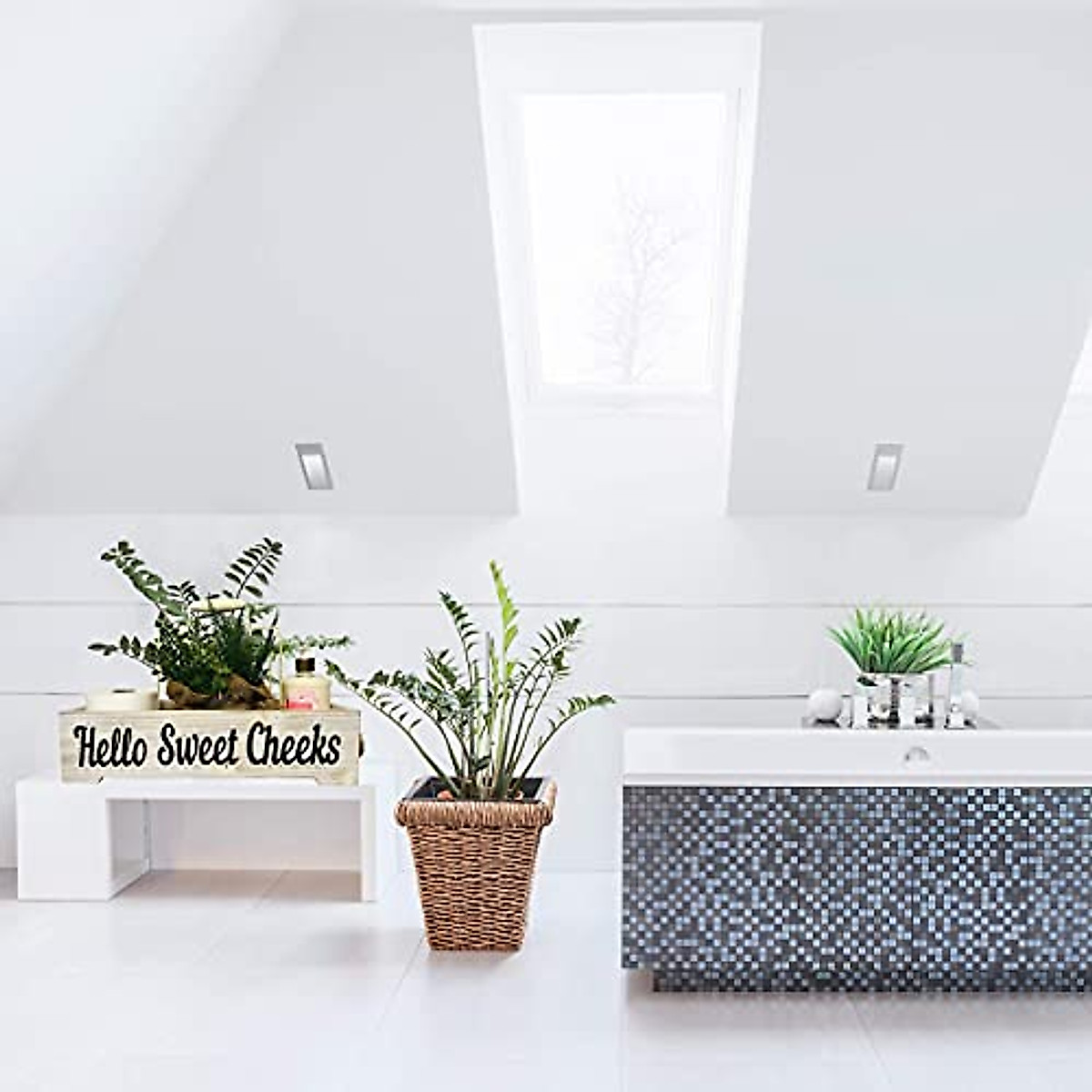 Funny Bathroom Decor Box - Toilet Paper Holder, Toilet Tank Topper, Bathroom Box for Toilet- Farmhouse Bathroom Box Organizer - Double Sided Prints Bathroom Decoration (Rustic White)