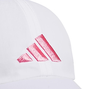 adidas Women's Influencer 3 Relaxed Strapback Adjustable Fit Hat, White/Bliss Pink, One Size