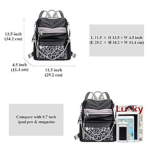 ALTOSY Genuine Leather Backpack Purse for Women Convertible Shoulder bag Soft Crossdody Bag Large Elegant Casual Daypacks(S108 Black/Grey/Silver Leopard)