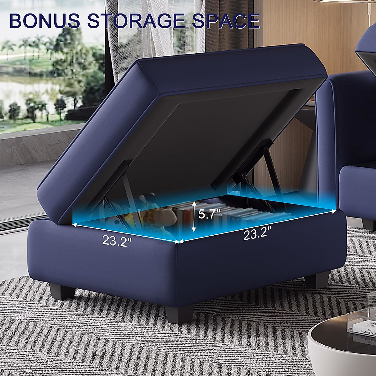 DANNRATCH Modular Sectional Sofa 7 Seat Oversized Convertible Sectional Couch with Reversible Chaise, Sleeper Velvet Modular Couch with Storage Seat for Living Room Furniture Sets Navy Blue