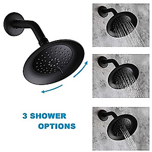 POP SANITARYWAR Shower Tub Faucet Set Matte Black Bathroom Rain Mixer 6 inch Shower Head System with Tub Spout Single Handle Shower Fixture with Valve and Tirm Kit