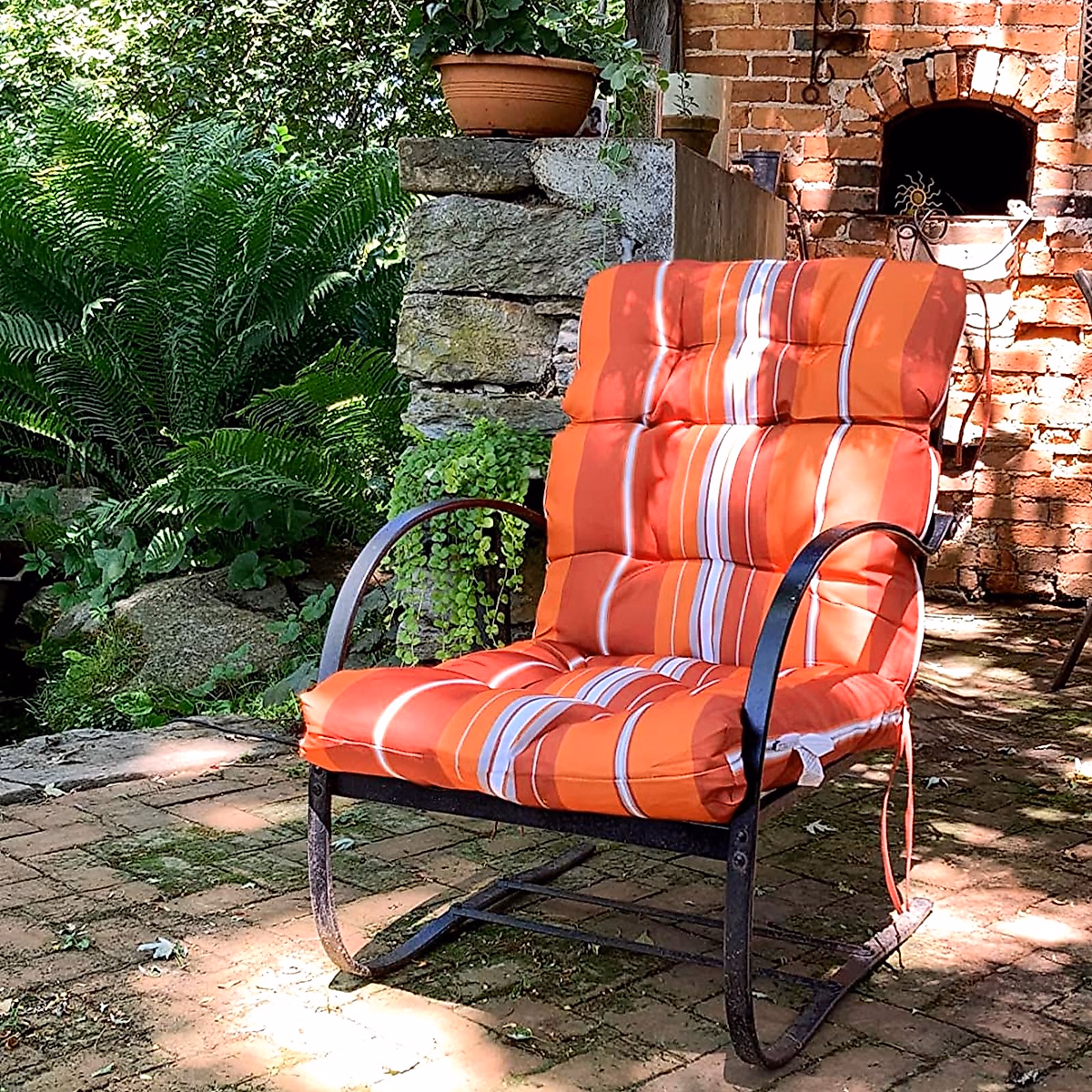 EAGLE PEAK Tufted Outdoor/Indoor High Back Patio Chair Cushions, Set of 2, 46'' x 22'', Red Stripes