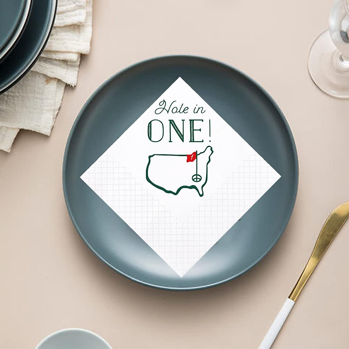 Geloar Golf Cocktail Napkins, 100 Pack Hole in One First Birthday Golf Themed Paper Disposable Cocktail Beverage Napkins for Baby 1st Hole In One Birthday Decorations 2-Ply, 5x5 Inches (Hole in One)