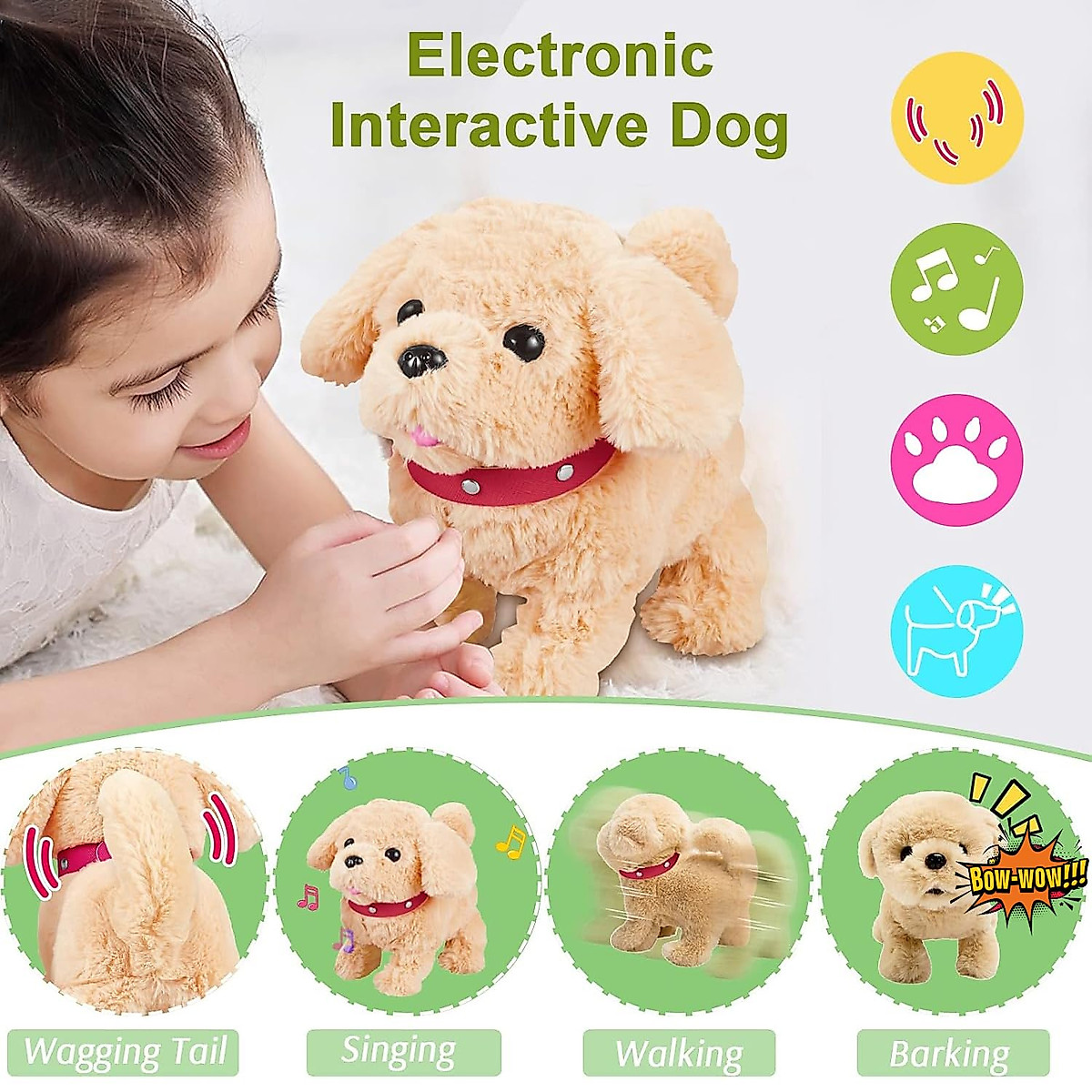 Koonie Toy Dog, Singing, Walking, Barking, Tail Wagging, Plush Interactive Toy for 2-5 Years Kids
