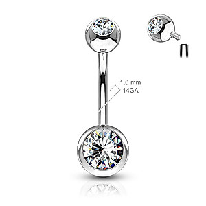 Pierced Owl 14G Stainless Steel CZ Crystal Gem Internally Threaded Belly Button Ring (Clear, 12mm Length)