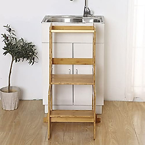 Abovehill Kids Step Stool Natural Toddler Kitchen Standing Study Stool 3 Height Adjustable Auxiliary Tower Toddler Stool for Kitchen Counter