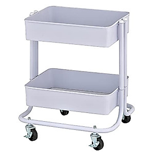 ECR4Kids 2-Tier Metal Rolling Utility Cart - Under Desk Office Storage, Multipurpose Mobile Organizer, White