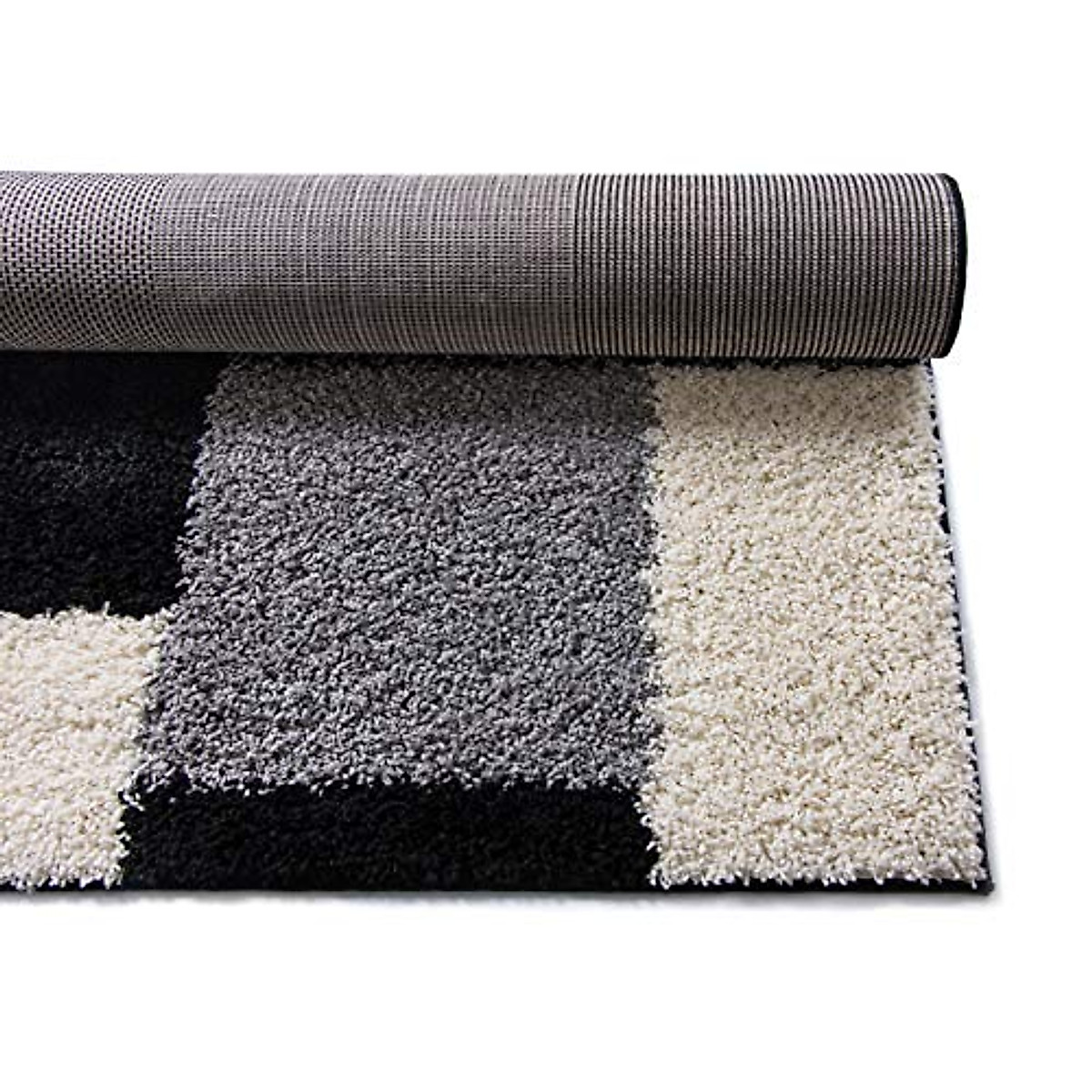 ruglots Modern Shag Geometric 5x7 (5' x 7'2'') Area Rug Cubes Black & Cream Plush Shag Blocks & Squares Plush Shag Easy Care Thick Soft Plush Living Room