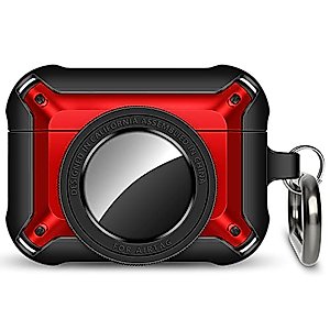 for AirPods Pro Case AirTag Case, Camera Design AirPods Pro Hard Cases for Women Men with Keychain, Shockproof Military Protective Cover Wireless Charging for Apple AirPods Pro-Red