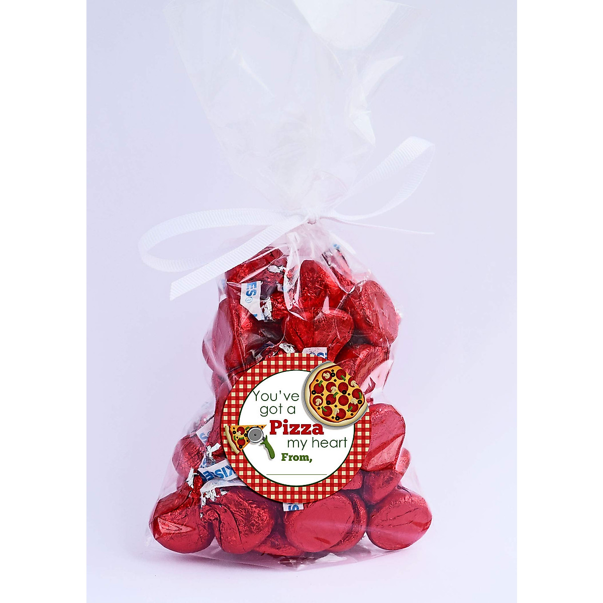 Piece Of My Heart Pizza-Themed Valentine Party Favor Sticker Labels, 40 2" Party Circle Stickers by AmandaCreation, Great for Classroom Valentines, Envelope Seals, Gifts & Treats