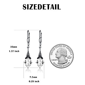 White Crystal Earrings Sterling Silver Vintage Leverback Drop Dangle Earrings with Clear White Crystal, Simulated April Birthstone Earrings Gifts for Women