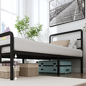 HOBINCHE Twin Size Metal Bed Frame with Headboard and Footboard, 14 Inch Black Heavy Duty Mattress Foundation with Steel Slat Support, No Box Spring Needed, Noise Free