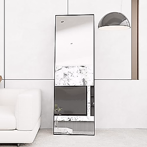 Full Length Full Body Mirror Wall Mirror Standing Mirror with Aluminum Alloy and Rectangle Design for Bedroom Living Room (59” X16”, Black)