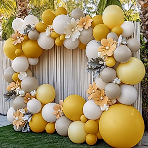 Mustard Yellow Balloon Garland Kit - Double Stuffed Sand White Yellow Pastel Balloon for Birthday, Baby Shower, Gender Reveal, Boho Bee Party Decoration