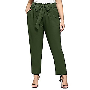 KIMCURVY Paper Bag Pants for Women High Waist Plus Size Pencil Pants for Work Army Green 18W