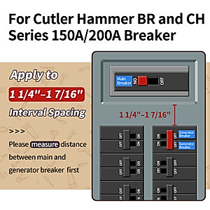 Generator Interlock Kit for Eaton/Cutler Hammer BR Series Breaker Box 150 A/200 Amp, Apply to 1 1/4 to 1 7/16 Inches Spacing Between Main and Generator Circuit Panel, Anodized Generator Lockout Kit