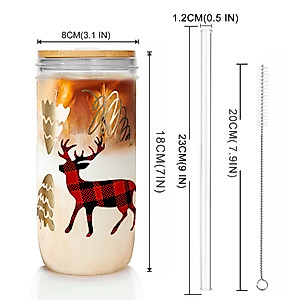 ANOTION Christmas Cups, 24oz Colored Christmas Mugs Useful White Elephant Gifts for Adults Holiday Mason Jars Glass Cups with Lid and Straw Tumbler Drinking Glasses Coffee Cups Gifts for Women Men