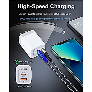 3Pack Dual Port USB-C Wall Plug-in USB Charger, AILKIN 20W Power Delivery + QC3.0 USB A Double Port Fast Charging Block for iPhone 14 13 12 Pro Max 14 Pro 12 Mini 14 11 Pro Max 14 Plus 11 SE X XS Cube