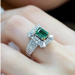Koguxuix 925 Sterling Silver Emerald Ring Perfect Square Princess Cut Green Gem Cubic Zirconia Anniversary Promise Ring CZ Crystal Eternity Engagement Wedding Band Ring (10)