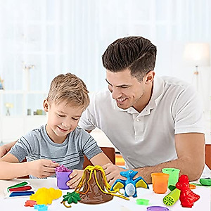 Toyvelt Play Dough Dinosaur Theme Modeling Clay - Set Incl 30 Packs of Clay Dough, Dinosaur, Volcano, Fossil Molds, Tools and Storage Case - Safe & Non Toxic for Boys and Girls Age 3-12 Years Old