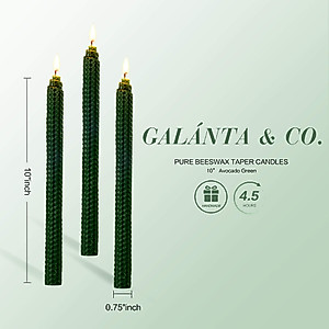 100% Pure Beeswax Handmade Taper Candles (Avocado Green) - 8 Inch Smokeless Dripless Pair - Natural Subtle Honey Smell - Elegant Honeycomb Design - by Galanta & Co.