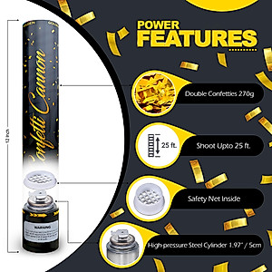 [6 Pack] 12" Biodegradable Gold Confetti Poppers | Confetti Cannon for Birthdays, Graduation, Weddings, Pranks, New Years Celebration | Trendy Buy Party Poppers Confetti Shooters | Shoots 25ft