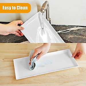 Moretoes 5pcs 14.5" x 6" White Serving Trays for Party Supplies, Unbreakable Rectangle Plates, Imitation Porcelain Dishes Reusable Rectangular Plates for Food Sushi Desserts Platter Dishwasher Safe