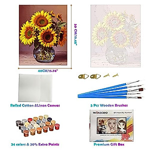Paint by Numbers for Adults Beginners and Kids,19.6" Wx19.6 L DIY Sunflower Canvases for Painting with 5Pcs Paintbrushes,Home Room Wall Decor Art for Bathroom Bedroom Living Room Christmas Decoration
